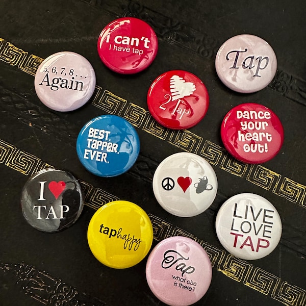 Tap Dance Pins (10 Pack), Tap Dancer Pinback Buttons, 1" or 1.5" or 2. ...