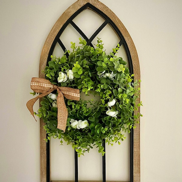 Cathedral Window Frame With Wreath/window Frame With Wreath/wall Decor ...