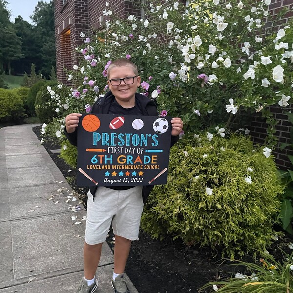 First Day of Preschool Sign 1st Day of Kindergarten Boy Sports Back to ...