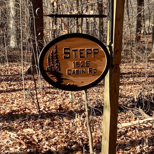 Farmhouse Carved Name Address Rustic Tree Outdoor Wood Sign ...