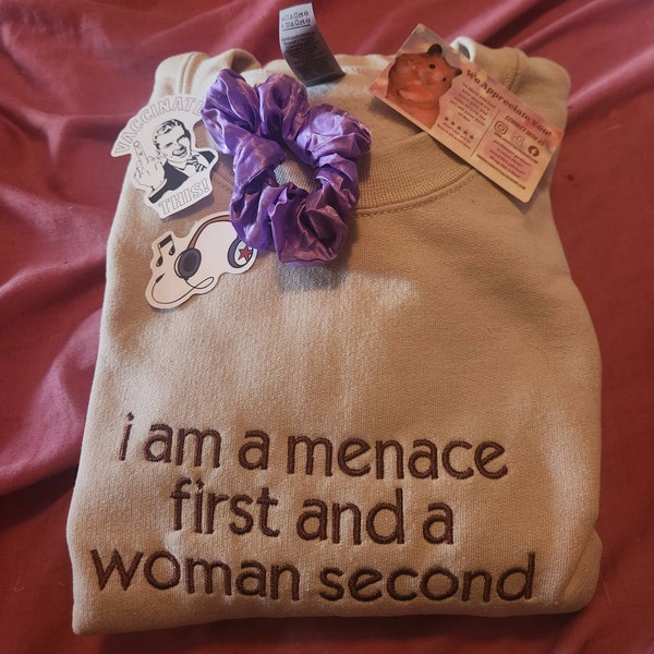 Menace First Woman Second Embroidered Unisex T-shirt or Sweatshirt - Etsy