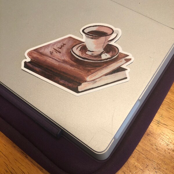Tea and Books . Die Cut Vinyl Sticker . Teacup . Hand Painted . Coffee ...