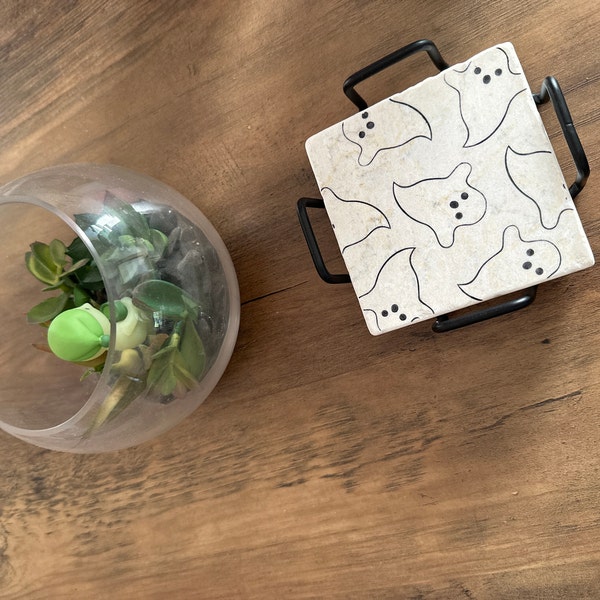 Ghost Marble Coasters/ Cute Ghost Decor/ Halloween Home Decor ...