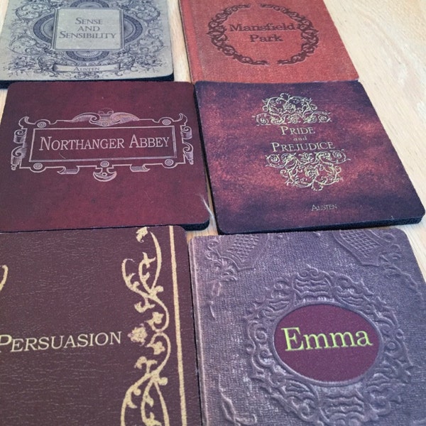 Jane Austen Books Coaster Set - Neoprene 6 Piece Set - Etsy