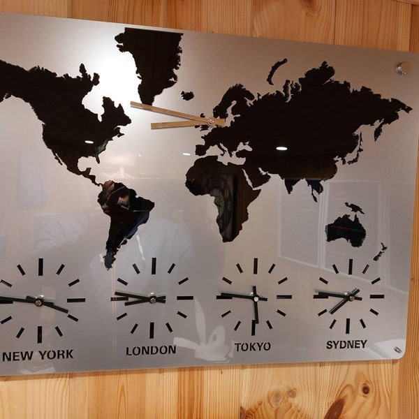 Silver Acrylic World Map Timezone Wall Clock - Etsy