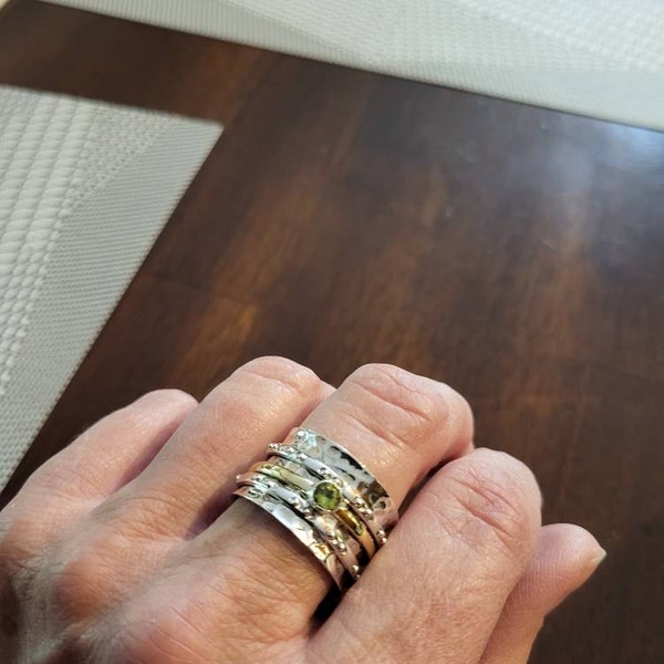 Spinner Ring, Peridot Ring, Sterling Silver Ring, Fidget Rings, Anxiety ...
