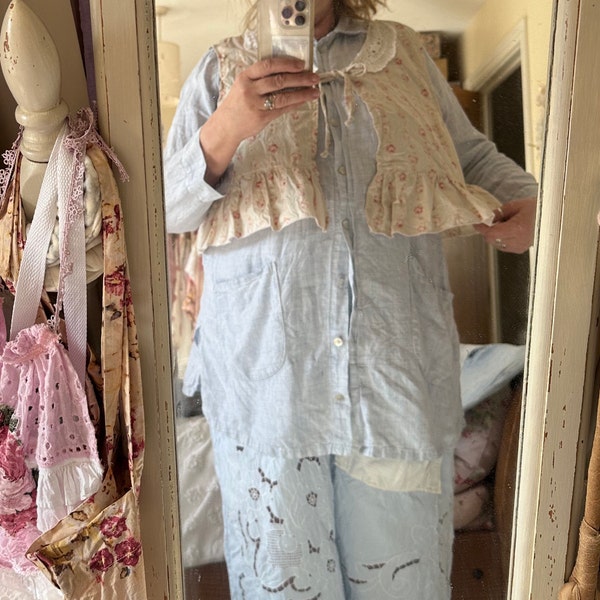 Handmade Shabby Chic Pink Bark Cloth Dresden Plate Hand Sewn Roses ...