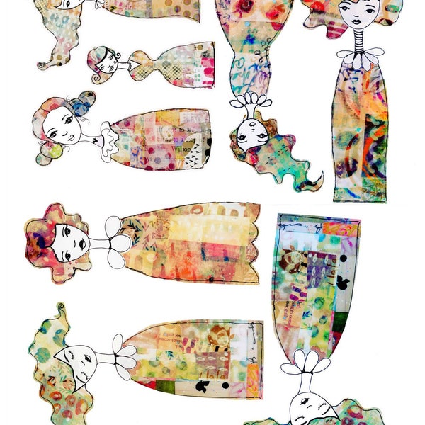 Paper Dolls Collage Sheet Art Dolls Set #13 Mixed Media Paper Dolls Art ...