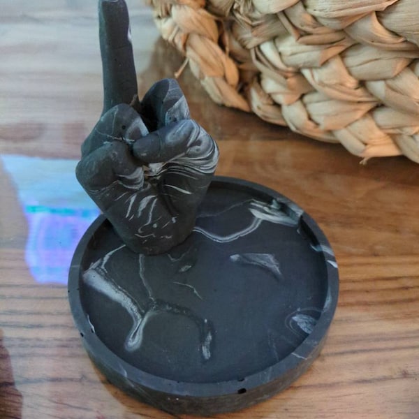 Marble Middle Finger Ring Holder Jesmonite Middle Finger Jewelry Tray-f ...