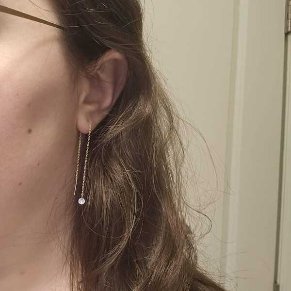 Gold Chain Earring Double Piercing, Two Hole Earring, Minimal Bar ...