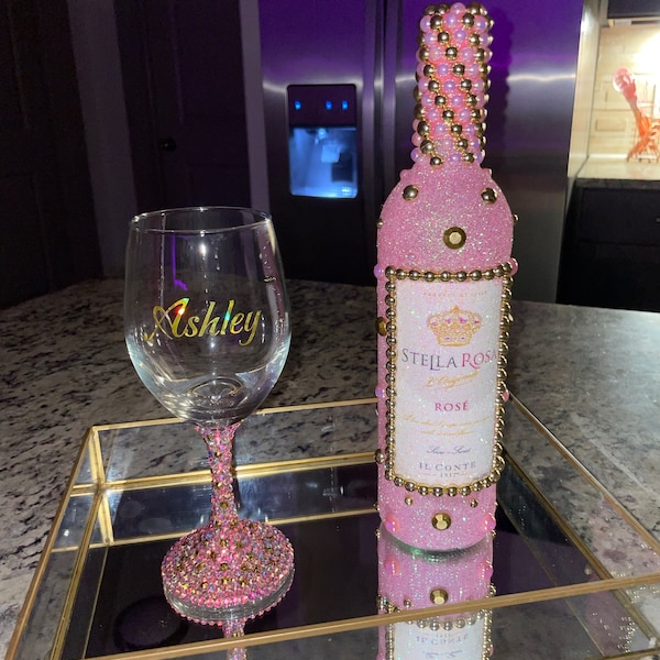 Golden Pink Pearl Glam Bottle - Birthday Gift - Glitter Decor - Luxury ...