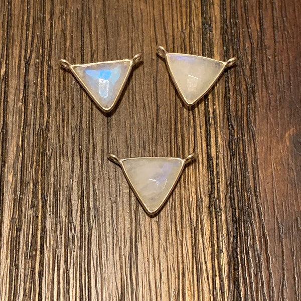 Natural Rainbow Moonstone Triangle Briolette 925 Sterling Silver Gold ...