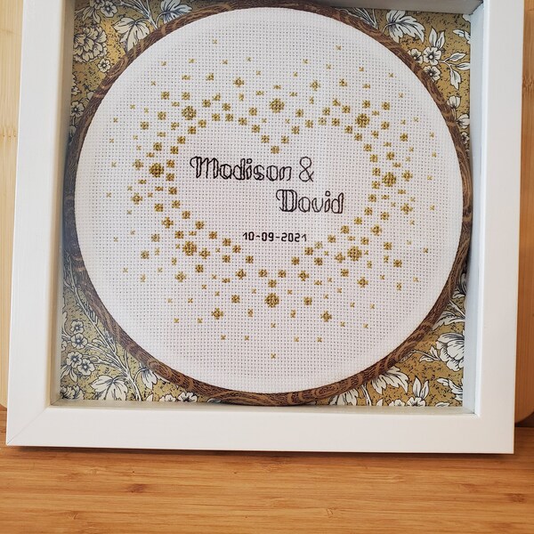 Wedding Modern Cross Stitch Pattern, Monochrome Heart, Personalized ...