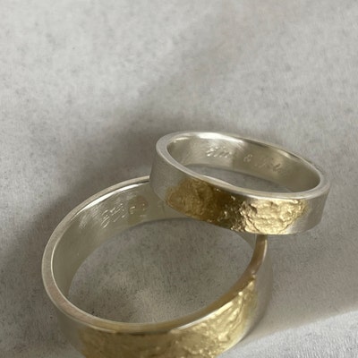 4mm6mm Sterling Silver & 24K Gold Keum Boo Ring Set, OOAK Wedding Ring ...