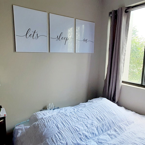 Bedroom Wall Decor Over Bed - Lets Sleep in - Set of 3 Prints - Bedroom ...