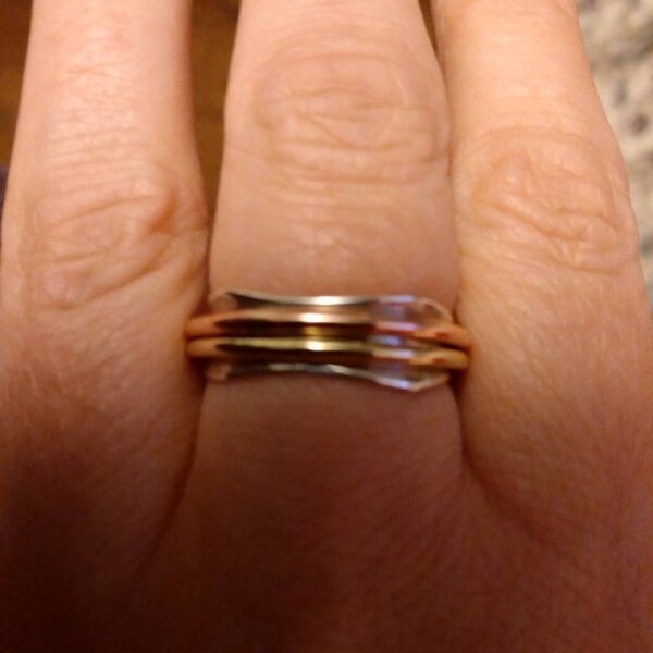 925 Sterling Silver Spinning Ring, Rose Gold & Gold Narrow Chunky ...