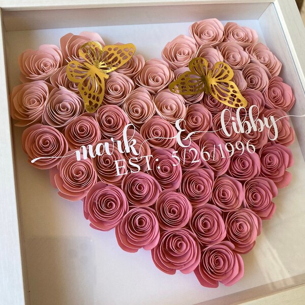 Personalized Paper Heart Flower Shadow Box - Etsy