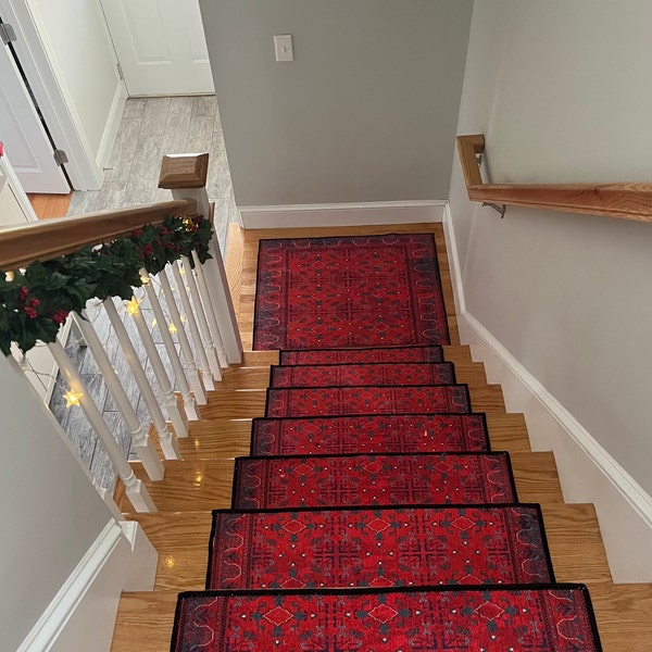 Romanian Stair Rug, Red Stair Rug, Non-slip Rug, Floral Stair Treads ...