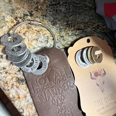 Travel Tokens Leather Keychain Lanyard, Travel Lover Gift, Personalized ...