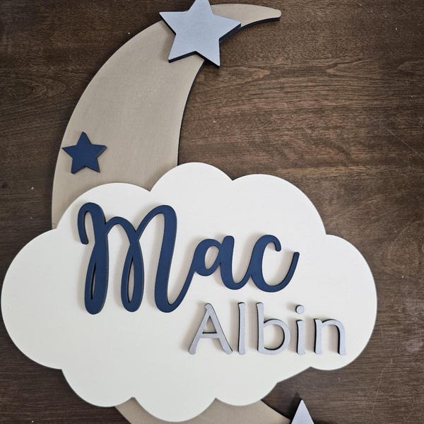 Personalized Moon Star Name Sign | Celestial Nursery Decor | Custom ...