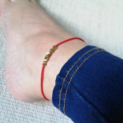 Handmade Tibetan Buddhist Red Thread & Copper Bead Bracelet, Buddhist ...