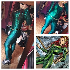 Mera Green Dragon Scale Scoop Neck Long Sleeve Catsuit in Emerald Mera ...