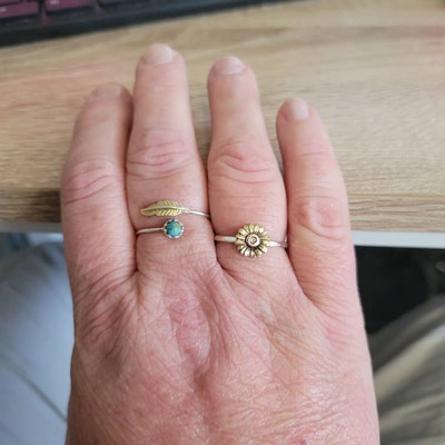 Sunflower Ring, Stack Ring, Flower Stack Ring, Flower Ring, Silver Stack Ring, Sunflower Stack ...