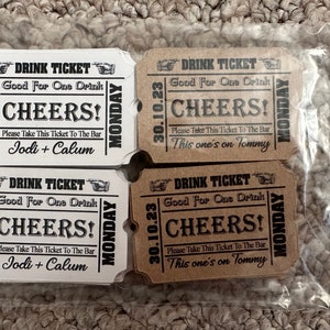 Personalised Wedding Guest Free Drink Tokens, Drink Tickets, Favour ...