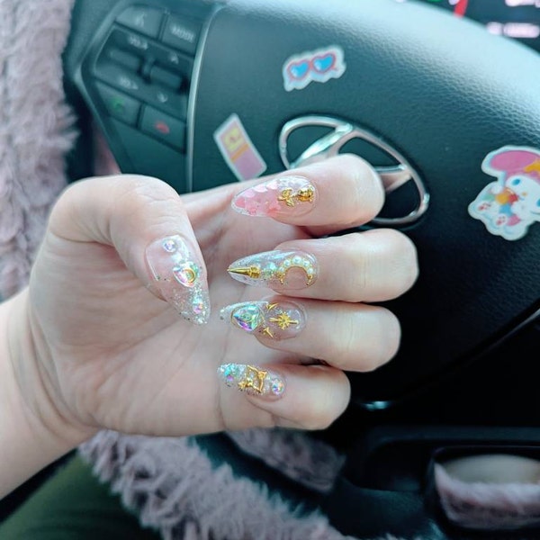 Magnolia Spring Press on Nails|flower Petal Nails|hand-painted Art ...