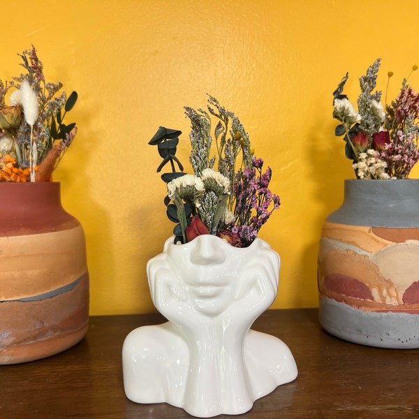 Small White Ceramic Face Vase - Female Head Vase - Face Art Vases ...