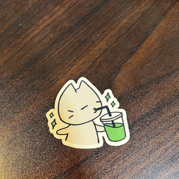 Sparkle Ice Matcha Cat Sticker, Cozy Cat Stationery, Iced Matcha Green ...