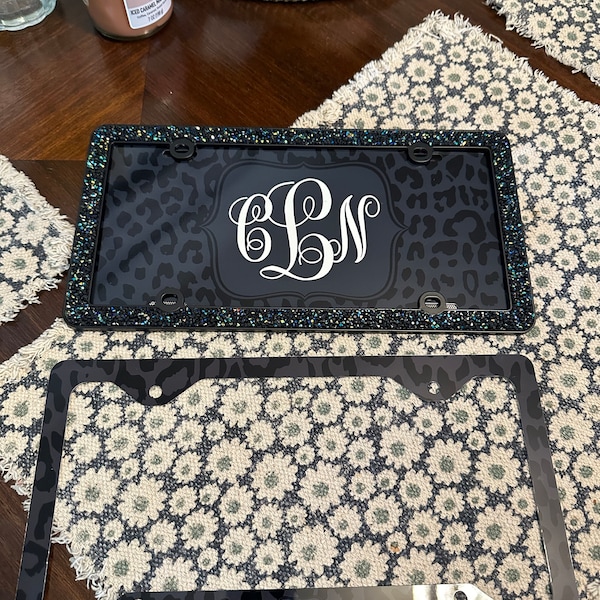 Personalized Monogram License Plate Black and Black Leopard - Licence ...