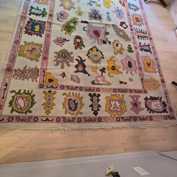 Scallop Blue & Green Tufted Wool Area Rug, Entryway Rug, Carpet for ...