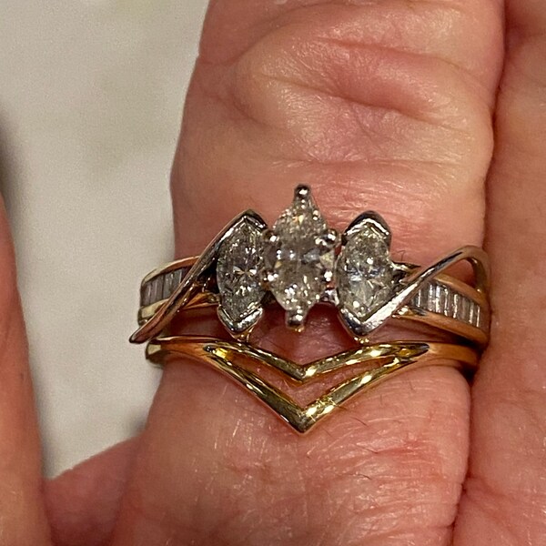 14k Solid Gold Double Chevron V Stackable Wedding Band, Simple Promise ...