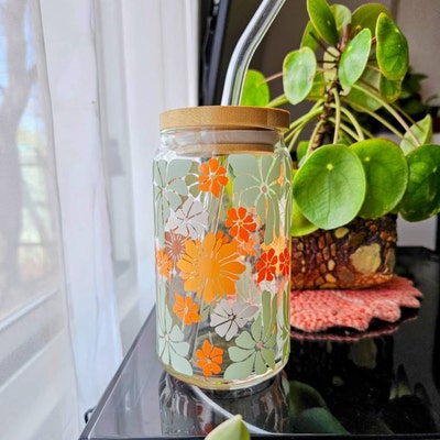 Summer Waves Glass Cup, Retro Waves, Retro Pattern Glass Cup, Groovy ...