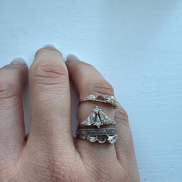 Half Moon Moth Diamond Three Ring Set: 18kt Rose Gold, Trillion & Kite ...