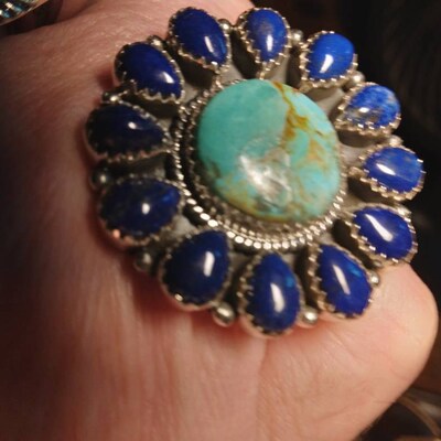 Turquoise Cluster Ring, Cushion Turquoise Ring in 925 Sterling Silver ...