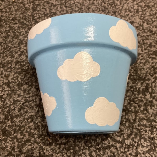 Hand Painted Baby Blue Bumble Bee Indoor Plant Pot, Terracotta Planter ...