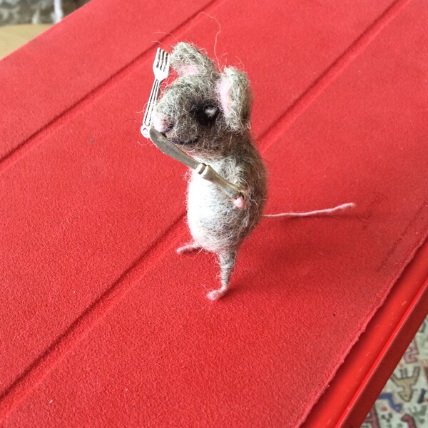 Felt Miniature Hungry Mice Woolen Mouse Fork, Spoon, Knife Mini Funny ...