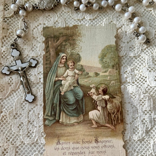 Vintage French Virgin Mary Catholic Card With Jesus, Antique Holy Card ...
