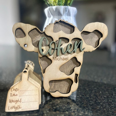 Cow Tag Baby Milestones, Baby Shower Gift, Baby Boy, Birth Announcement ...