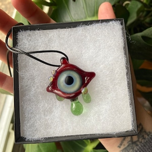 Glass Eye Pendant, Flameworked Boro, Yellow Iris, Blue Casing With ...