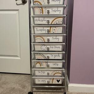 BOHO RAINBOW Teacher Rolling Cart Labels Editable Neutral Rainbow ...