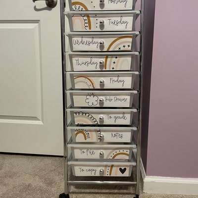 BOHO RAINBOW Teacher Rolling Cart Labels Editable Neutral Rainbow ...