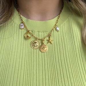 Chunky Charm Necklace, Custom Charm Necklace, Gold Vintage Charm ...