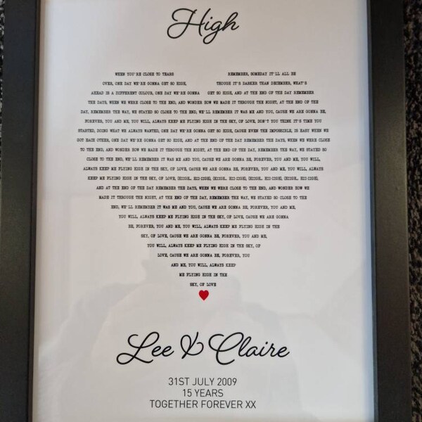 Song Lyrics Heart Print, Favourite Song Lyric Music Wall Art, Custom ...