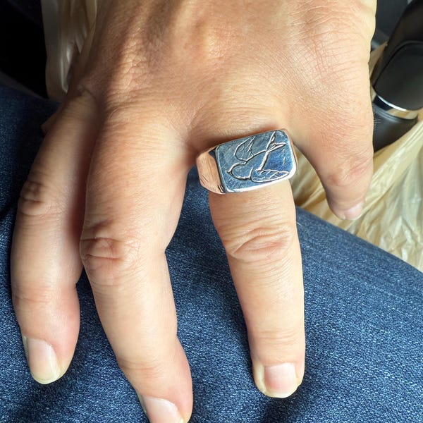 Origami Crane | Heavy Signet Ring | Hand Crafted Small Batch Mens 925 Recycled Silver Ring ...