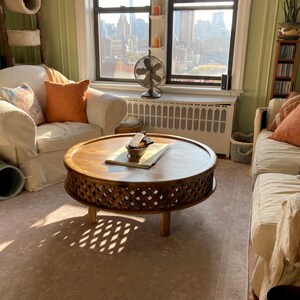 Wooden Carver Round Coffee Table Wooden Cocktail Table Unique - Etsy