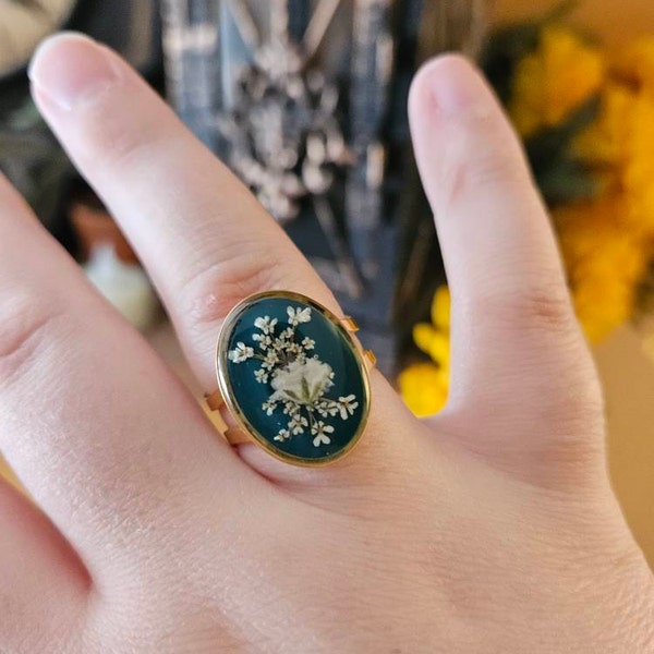 Wild Carrot Ring, Dried Flower Ring, Women Jewelry, Gold Ring, Handmade ...