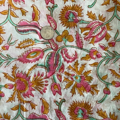 Hand Block Multi Color Floral Fabric Indian 100% Pure Cotton Print ...